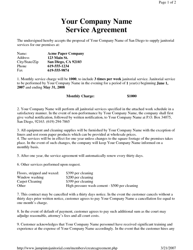 002 Commercial Cleaning Contract Template Ideas Shocking Intended For 
