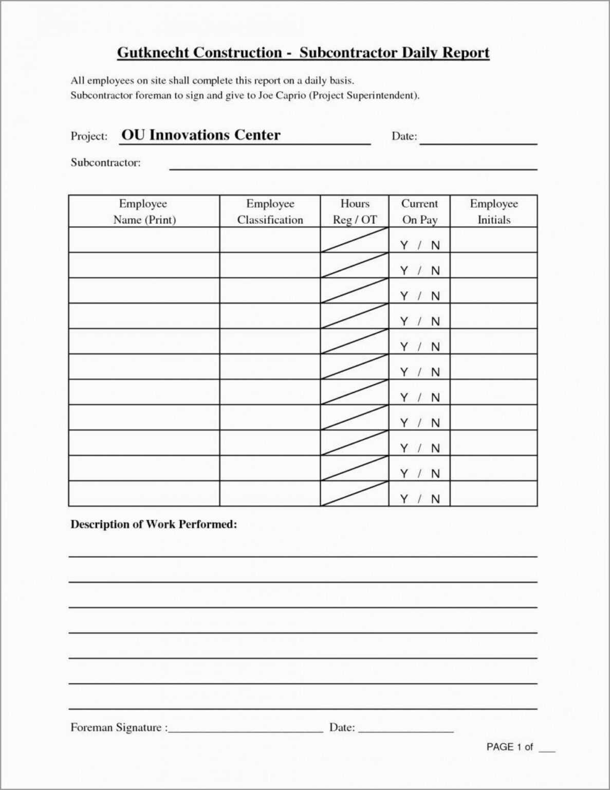 005 Template Ideas Free Construction Daily Report Word Excel In 