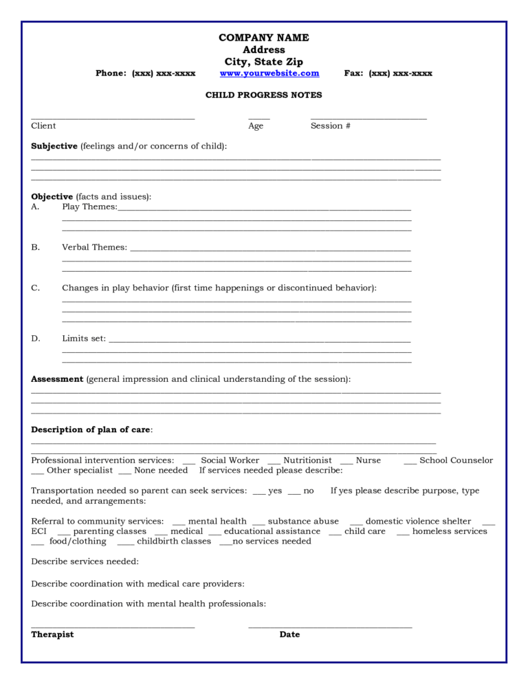 035 Counseling Progress Notes Template Therapy Ideal Free Inside 