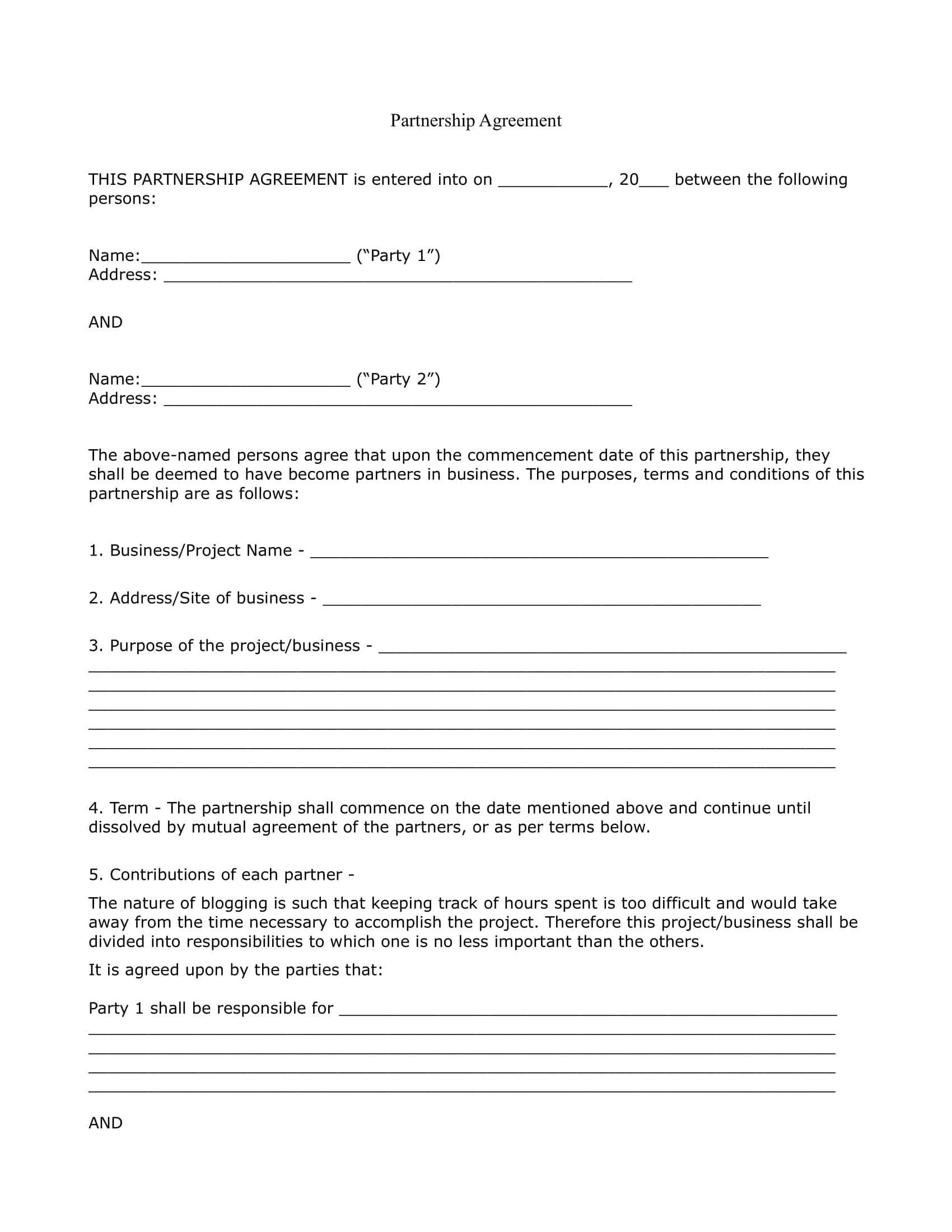 10 50 50 Partnership Agreement Templates Examples Pdf With Regard To Contract For Business