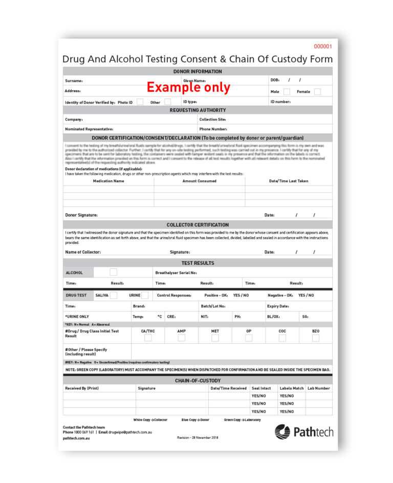 Chain Of Custody Consent Book Pathtech Pertaining To Drug Test 