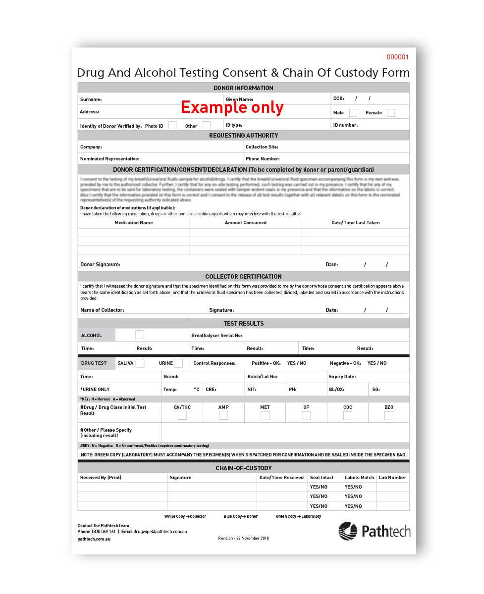 Chain Of Custody Consent Book Pathtech Pertaining To Drug Test 