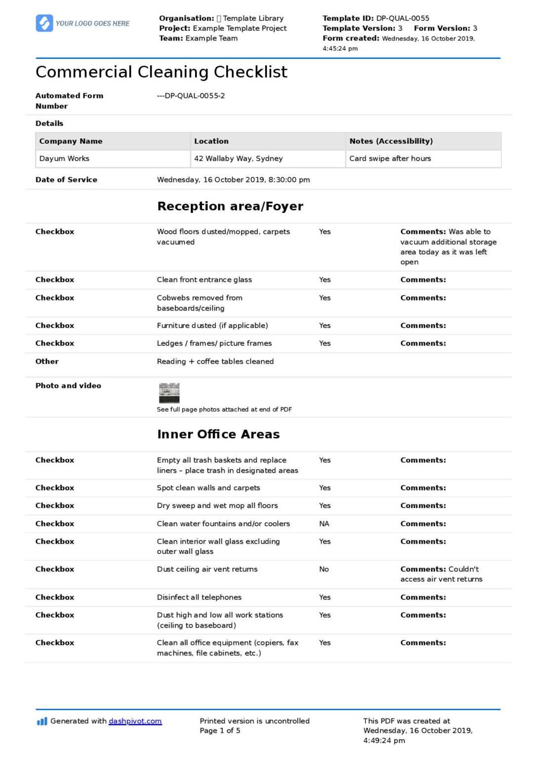 Commercial Cleaning Checklist Template Free Editable Inside Cleaning 